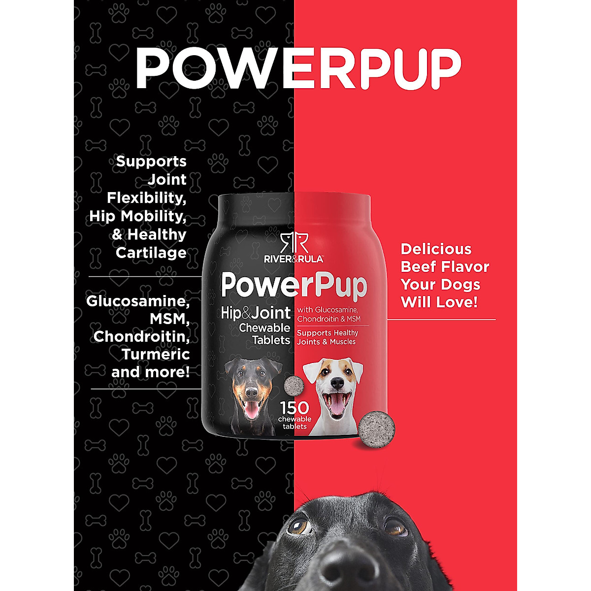 Horbäach Glucosamine for Dogs | 150 Chews | Hip and Joint Supplement for Dogs | Glucosamine, Chondroitin, MSM, Turmeric and More | Non-GMO & Gluten Free | by River & RULA