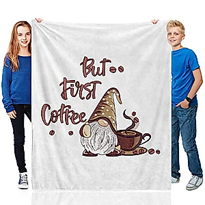 Ivarunner Coffee Gnome Throw Blanket, But First Coffee Blankets for Coffee Lovers, Gnome Gifts for Birthday/Kids/Adults Friends, Spring Gnome Decor Couch Sofa Bed Travel Blankets, 50x60 Inch