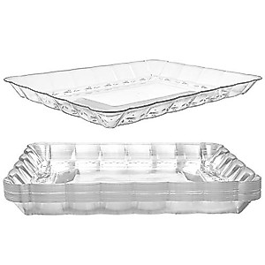 Prestee 12 Plastic Serving Trays 9x13 Inches Rectangular Disposable Serving Trays and Platters for Parties, Clear Plastic Tray for Food, Trays for Serving Food, Party Platters and Trays (12-Pack)