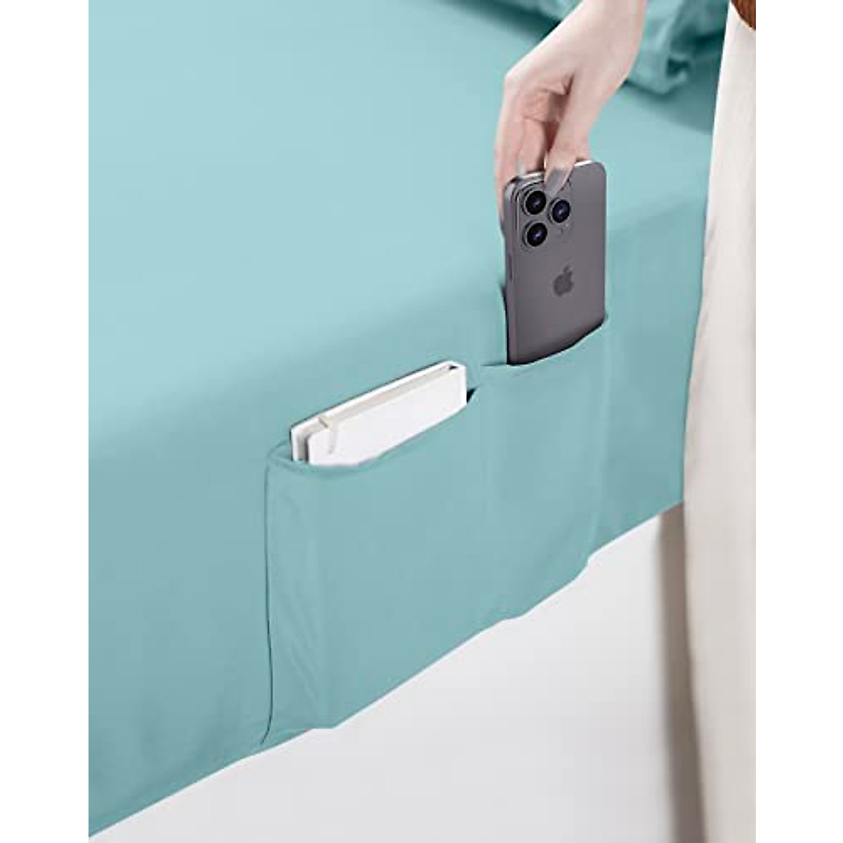 Utopia Bedding Full Sheet Set – Soft Microfiber 4 Piece Luxury Bed Sheets with Deep Pockets - Embroidered Pillow Cases - Side Storage Pocket Fitted Sheet - Flat Sheet (Spa Blue)