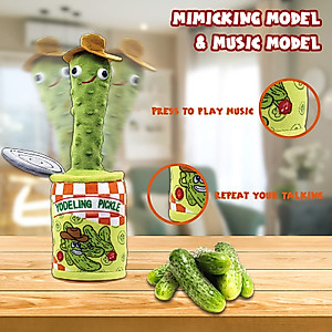 Yodeling Pickle, Talking Yodeling Toy Repeats What You Say, Singing Pickle Plush Toys - Rechargeable Twisted Mimicking Toy Singing Dance, Funny Prank Novelty Gag Gift for Adults & Kids