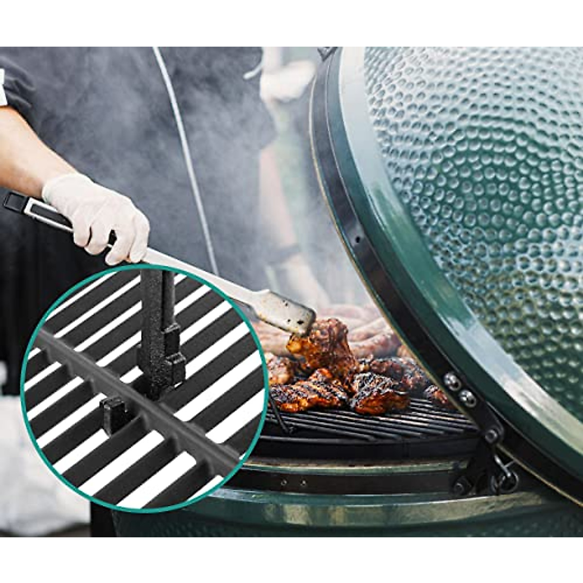 EasiBBQ Cast Iron Grill Grate Lifter, Cooking Grid Lifter Gripper for Big Green Egg, Primo Kamado Charcoal Grill Smoker