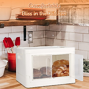 Bread Container, Plastic Bread Box for Bread Storage-Durable, Bread Box for Kitchen Countertop Bread Keeper with Airtight Lid Easy To Assemble, Farmhouse Bread Box with Window Bread Holder, White