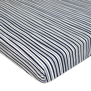 American Baby Company Printed 100% Cotton Jersey Knit Fitted Portable/Mini-Crib Sheet, Navy/Grey Funny Stripes, Soft Breathable, for Boys