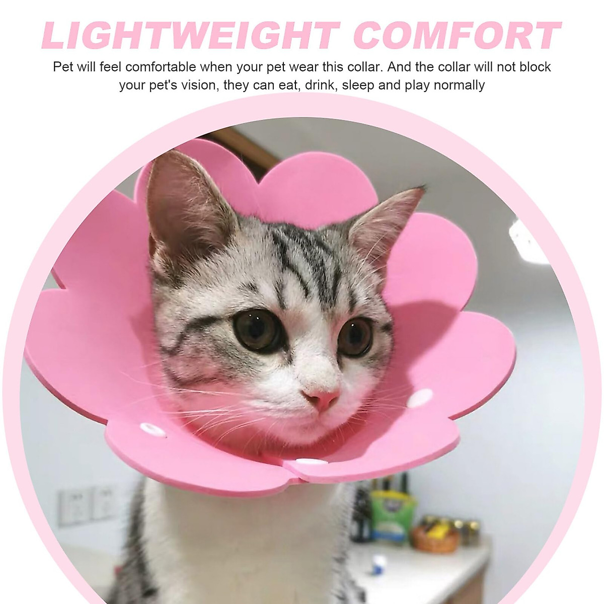 ULTECHNOVO Cat Recovery Collar - Cute Flower Neck Cat Cones After Surgery, Set of 3 Cat, Flower Shape Surgery Recovery Elizabethan Collars for Kitten and Cats S Size