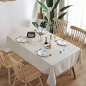 AMZALI Washable Cotton Linen Tablecloths Fabric Tassel Tablecloth Dust-Proof Table Cover for Kitchen Dinning Tabletop Home Decoration Everyday Use (Square, 55 x 55 Inch, Linen)