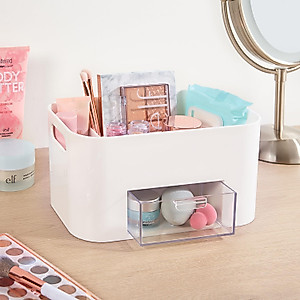 STORi Bliss White Makeup Organizer for Countertop, Divided Bathroom Organizer & Storage Drawer, Makeup Brush Holder, Cosmetic & Nail Polish Organizer, Made in USA