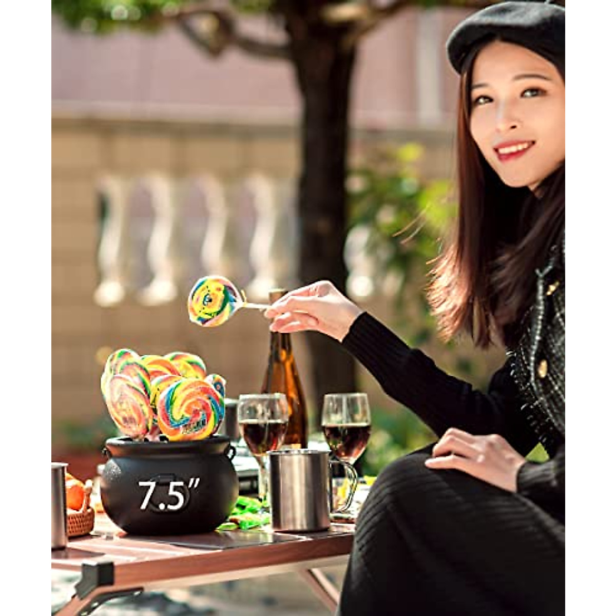 GLOCAMPING 7.5” Black Plastic Candy Cauldron Kettle, Plant Pot, Candy Holder, Halloween Party Favor Decoration