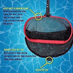 U.S. Pool Supply Professional Deluxe Swimming Pool Leaf Skimmer Rake with Deep Net Bag, Heavy Duty - Strong Reinforced Aluminum Frame, Faster Cleaning & Easier Debris Pickup & Removal, EZ Clip Handle