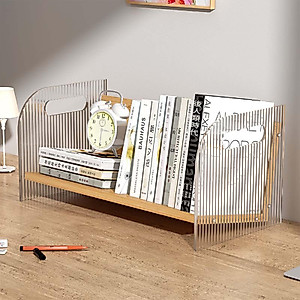 Desktop Bookshelf, Tilted Mini Bookshelf for Desk, Elegant Tabletop Bookshelf（Acrylic and Wooden ）, Book Shelf for Books Magazine CD, Tiny Bookshelf and Storage Rack in Living Room/Office/Home.