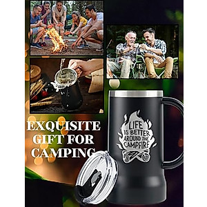 Onebttl Camping Gifts for Men, Camper, Camping Lovers - Life Is Better Around The Camp Fire 24oz Stainless Steel Beer Mug 24oz Beer Stein