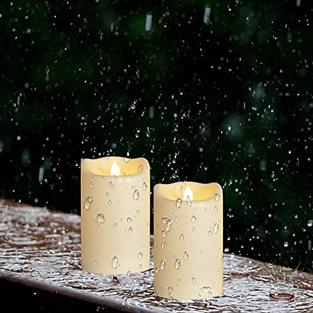 Outdoor Waterproof Large Flameless LED Candles with Remote Timer Battery Operated Plastic Big Pillar Candles for Garden Patio Home Wedding Party Decorations Flickering Electric Lights 4”x6” 2 Pack