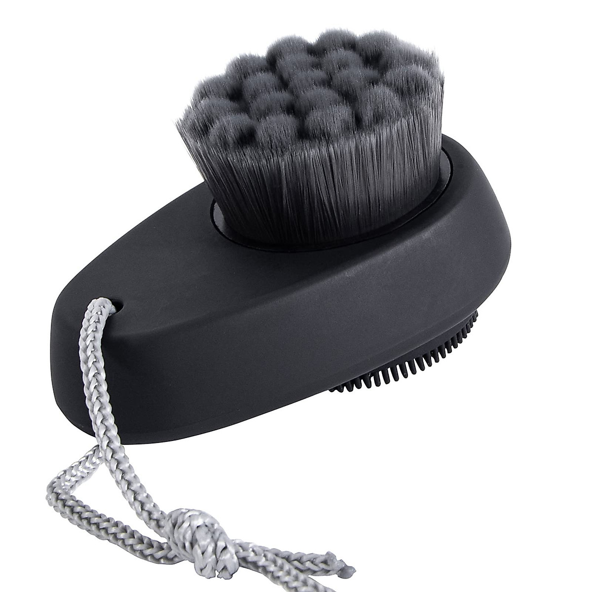 Beomeen Facial Cleansing Brush 2 in 1 for Face Exfoliation, Soft Bamboo Charcoal Microfiber Bristle for Pore Deep Cleansing, Dual Face Silicone Scrubber Brush for Skincare with Lid, Black