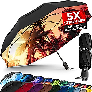 TUMELLA Unbreakable Windproof Travel Umbrella (Light, Beautiful & Superior), 2023 Ultra-Flex Tech, Compact, Small, Portable, Automatic, Strong, Durable, Premium Grip, Vibrant Designs, Folding Umbrella