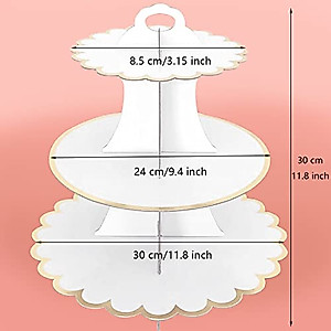 2 Pack Cardboard Cake Stand, 3 Tier Paper Dessert Round Cupcake Holder Tower Disposable Pastry Stand for Birthday, Afternoon Tea,Wedding Party Anniversary Christening Fruit Desserts Display