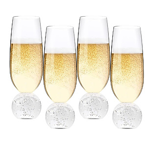 Hanjue Lead-free Crystal Champagne Glasses Set of 4, 7 Oz Clear Champagne Flutes, Ideal for Gifts, Parties,Wedding,Christmas - Durable and Reusable Bar Glassware (bubble ball)