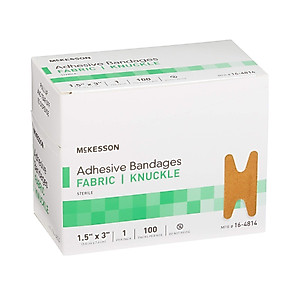 McKesson Adhesive Bandages, Sterile, Fabric Knuckle, 1 1/2 in x 3 in, 100 Count, 1 Pack