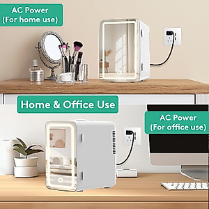 PERSONAL CHILLER 6L Skincare Fridge with LED Makeup Mirror, Mini Fridge Cooler, Portable Fridge for Makeup, Skincare, Snacks, Bedroom Vanity, White