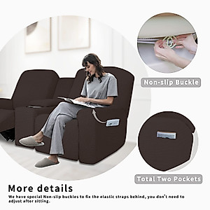 Easy-Going 1 Piece Stretch Reclining Loveseat with Middle Console Slipcover, 2 Seater Loveseat Recliner Cover with Holder and Storage, Recliner Couch Sofa Cover, Furniture Protector Chocolate