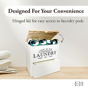 Wooden Laundry Pods Container - Multi-Use Laundry Containers for Organizing - Laundry Pod Dispenser - Detergent Pods & Dryer Sheet Container (White)