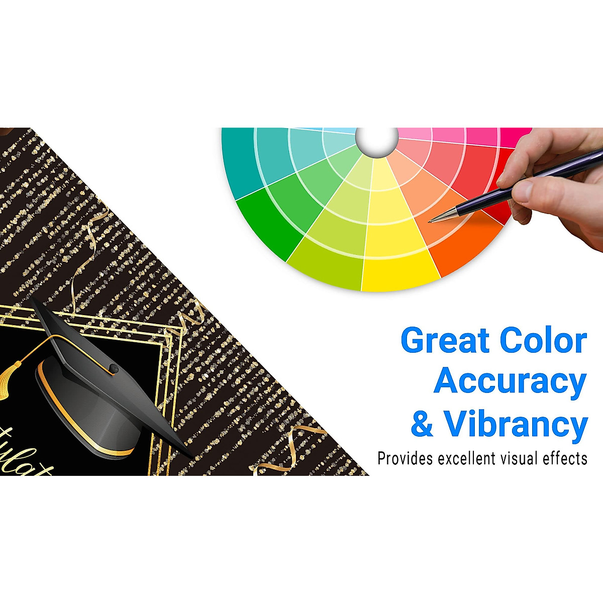 Funnytree 82" x 59" 2024 Class Graduation Photography Backdrop Black and Gold Bachelor Cap Balloon Grad Congrats Party Banner Background for Picture Photo Photobooth Decoration