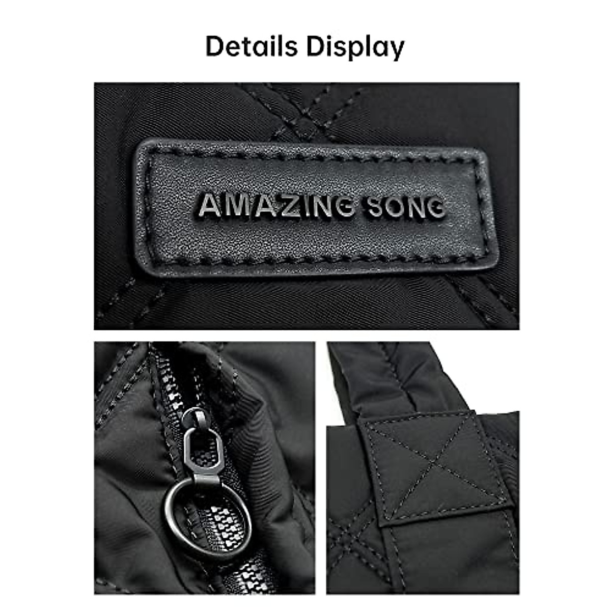 Amazing Song Large Quilted Tote Bag for Women, Puffer Shoulder Bag Designer Handbag Work Shopper with Zipper Down Tote, Soft Black