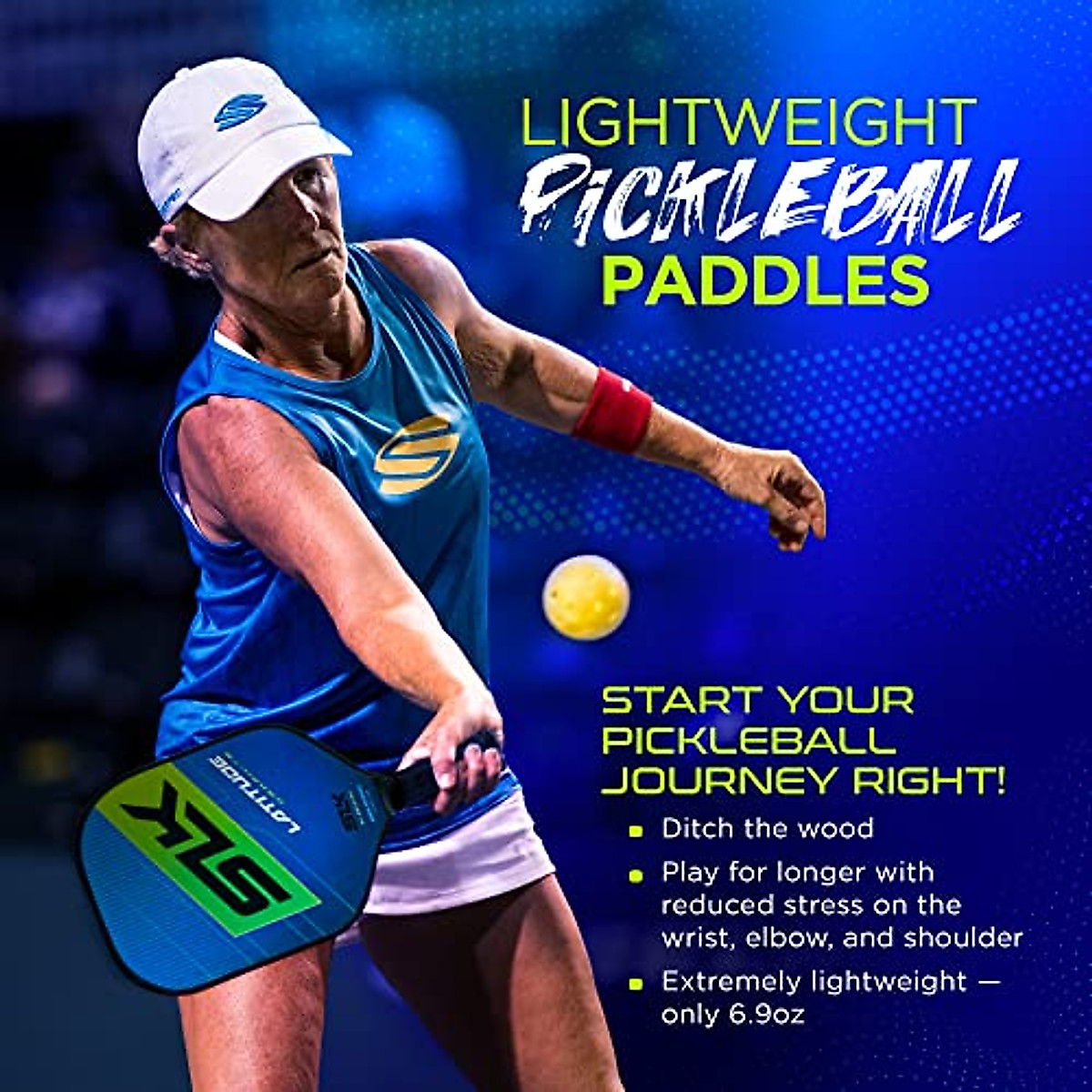 SLK Latitude Pickleball Paddle | Graphite Features G4 Face with Polymer Rev-Core Rackets Designed in The USA Lightweight Pickle Ball raquette Lakeside Lime|
