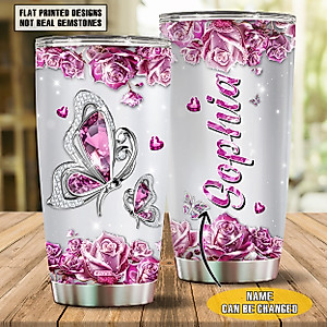 WONWIX Personalized Butterfly Coffee Mugs For Girls Mom Women Adults Butterflies Lovers Water Bottle Travel Mug Mothers Day Birthday Christmas Valentine 20oz Stainless Steel Cup With Lid