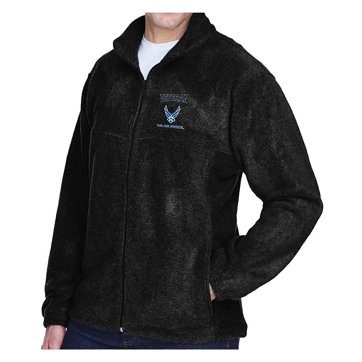 VetFriends.com US Air Force Vereran Fleece Jacket with Tradtional Hap Arnold Wings Embroidered (Large)