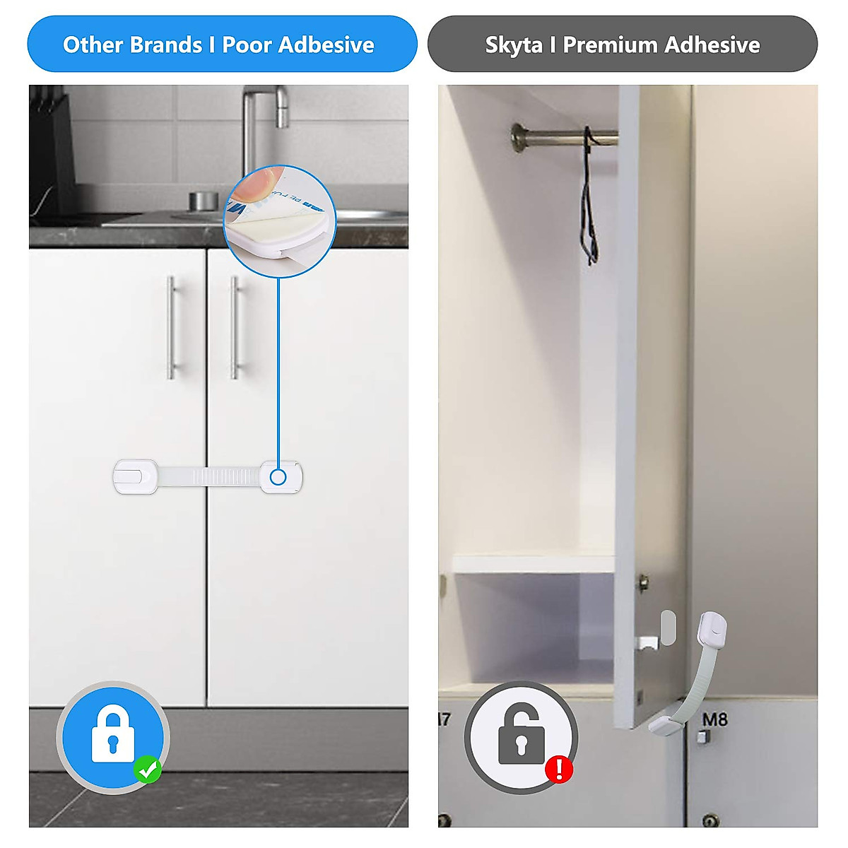 Child Safety Locks Cabinet Lock (5 Pack) Adjustable Baby Lock is Suitable for refrigerators, Drawers, cabinets, etc, Toilet lids, Doors,Without Drilling Sticky Child Locks