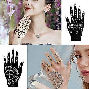 Xmasir 10 Sheets Henna Tattoo Stencil Kit Ramadan Tattoo Templates Eid Temporary Tattoos Stickers Reusable Set for Body Art Paint