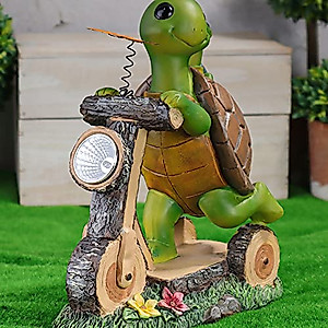 Sempoda 2Pcs Outdoor Solar Lights Turtle Statues Decor, Solar Powered LED Scooter Light Garden Sculptures, Waterproof Resin Art Lighting Lamp for Garden Landscape Patio Lawn Yard Pathway Decor