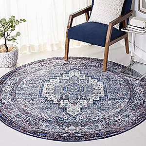 SAFAVIEH Tucson Collection Area Rug - 6' Round, Beige & Green, Persian Medallion Design, Non-Shedding Machine Washable & Slip Resistant Ideal for High Traffic Areas in Living Room, Bedroom (TSN198C)
