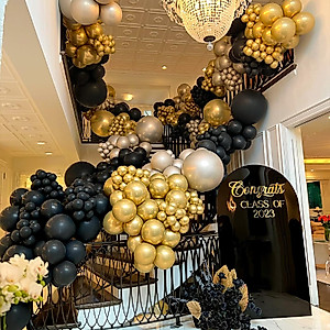 PatiCool Metallic Gold Balloons - 12 inch 100pcs Latex - Chrome Gold Balloons with 2 Ribbons, Golden Balloons for Birthday Party, Graduations, Wedding, Baby Shower Decorations