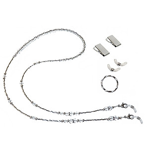 Hidden Hollow Beads Women's Fashion Crystal Beaded & Stainless Steel Eyeglass Glasses Strap Holder 28" Chain Leash Sunglasses (Crystal)