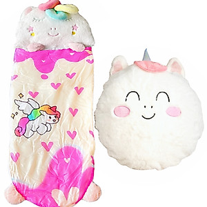 Nalexmi Heart Unicorn Kids Sleeping Bag, Animal Bags, Sleepy Sack, Comfy, Cozy, Compact, All Season, Sleeping Bag with Pillow, Soft Pillow, Nap Mat, Warm Cotton, Size 63''*24'' Heart Rainbow Unicorn