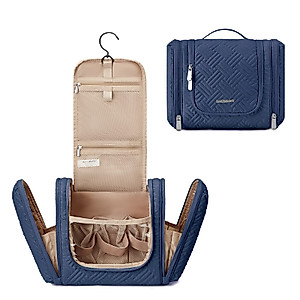 BAGSMART Travel Toiletry Bag for Women, Hanging Toiletry Bag with Hook, Travel Cosmetic Makeup Bag Travel Organizer for Accessories, Shampoo, Full Sized Container, Toiletries,Navy-Medium
