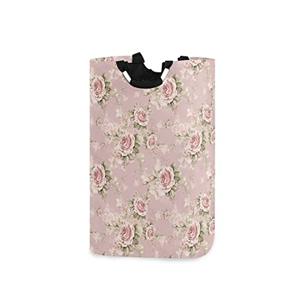 MNSRUU Laundry Bag with Handles, Pink Rose Flower Foldable Collapsible Laundry Basket Hamper for Laundry Room Decor and Accessories Bathroom Organization and Storage
