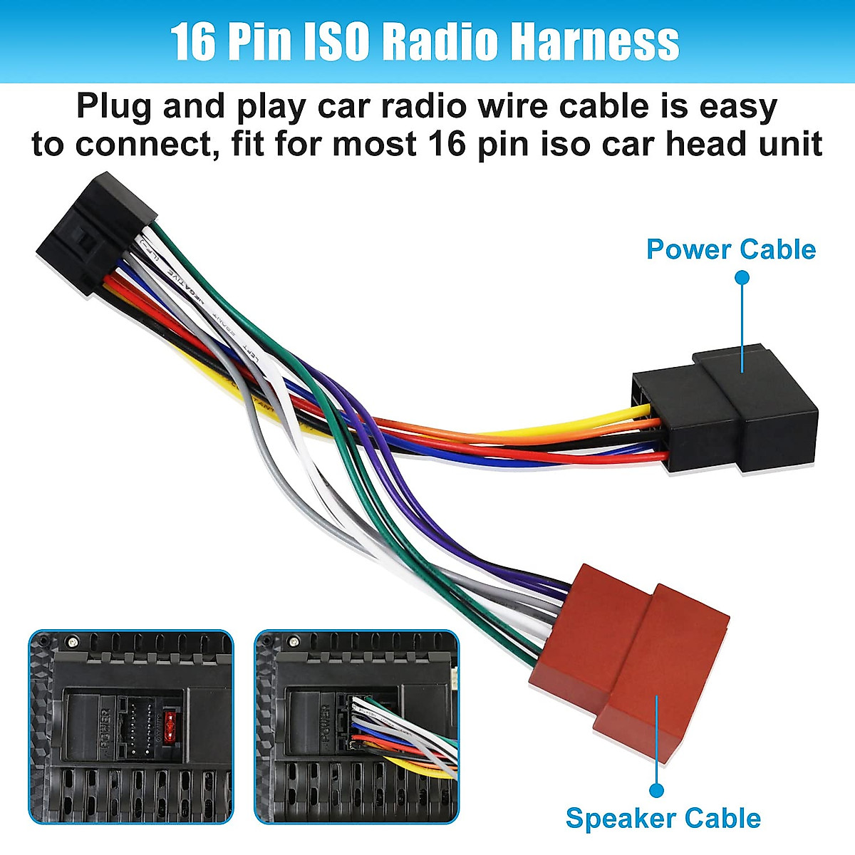 16 Pin ISO Car Radio Wiring Harness Adapter Compatible with Kenwood JVC Aftermarket Stereo Radio Connector