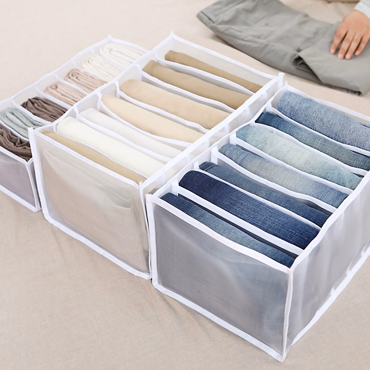 LELEBEAR Washable Wardrobe Clothes Organizer for Closet - 7 Grids Washable Wardrobe Clothes Organizers, Used for Household Clothes Sorting (Gray L,4)