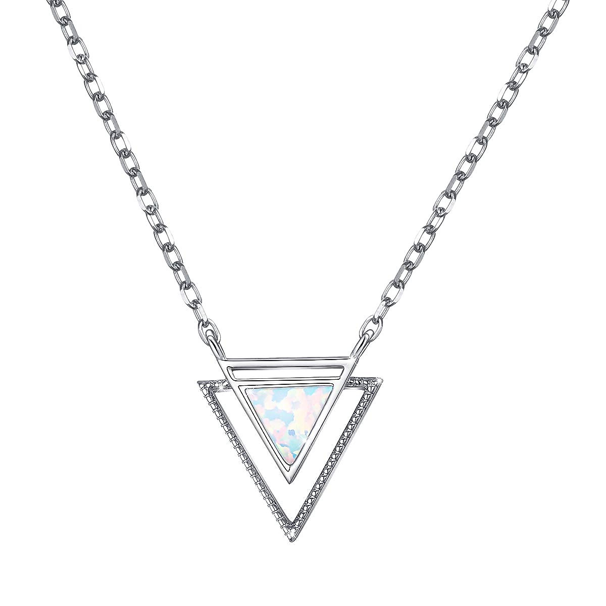 FLYOW Mother's Day Gifts Real 925 Sterling Silver Geometric Necklaces Double Power Triangle Simulated Opal Necklace Adjustable Silver Chain 15+3 Inches (Dainty Triangle)