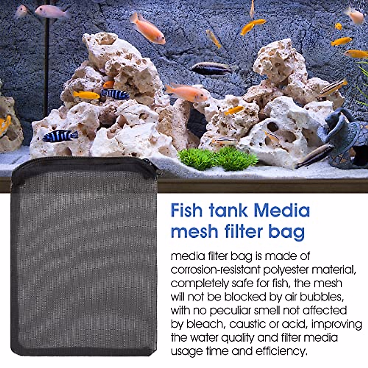 Cobee Aquarium Filter Bags, 10Pcs Aquarium Filter Media Bags with Zipper Fish Tank Media Mesh Filter Bag High Flow Fine Mesh Net Reusable Bags for Activated Carbon, Biospheres (10pcs Black)