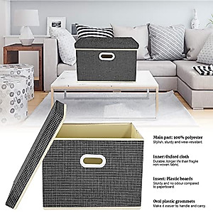 TYEERS Large Collapsible Storage Bins with Lids, Patterns, Washable, Fabric Decorative Storage Boxes for Organizing 17.3x11.8x11.4 inches, 5 Pack, Gray