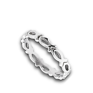 Eternity Christian Fish Stackable Ichthus Ring Stainless Steel Band Size 7