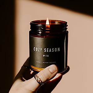 Sweet Water Decor Cozy Season Candle | Woods, Warm Spice, and Citrus Autumn Scented Soy Candles for Home | 9oz Amber Jar, 40 Hour Burn Time, Made in the USA