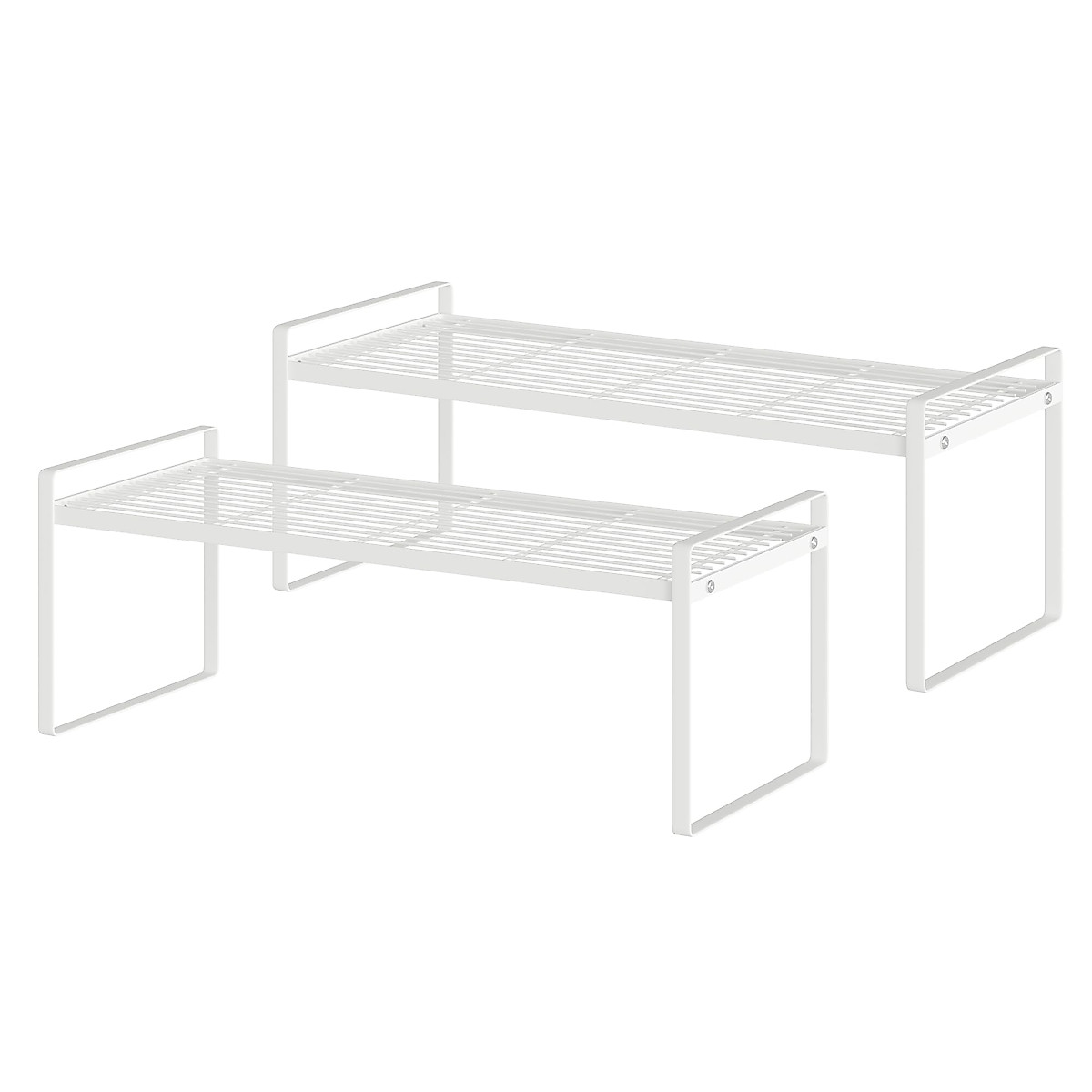 2 Pack Stackable Kitchen Cabinet Shelf Organizer Rack – Countertop Storage for Pantry, Bathroom, Office, Space Saving, Rust Resistant, Non-Slip, White, 20" L x 8.25" D x 7.3" H Each, 14.6" H Stacked