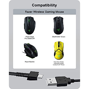 VHBW USB Charging Cable Replacement for Razer Mouse Charger, compatible with Razer Naga Pro & DeathAdder V2 pro & Basilisk & Viper Ultimate Wireless Gaming Mouse 【5.9ft Long】
