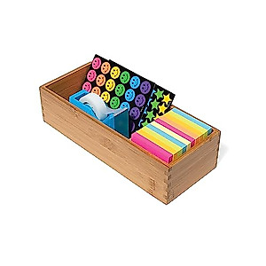 Lipper International Bamboo Utensil Holder Storage Box for Cooking Tools, Makeup, or Office Supplies, 5" x 12" x 3"