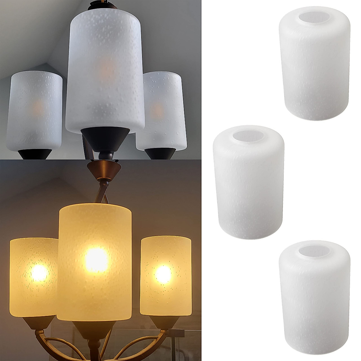 Bubble glass lamp Shade, 3 Packs seeded glass shade replacement Frosted white cylinder for pendant light fixture table lamps chandelier 1" 5/8 fitter