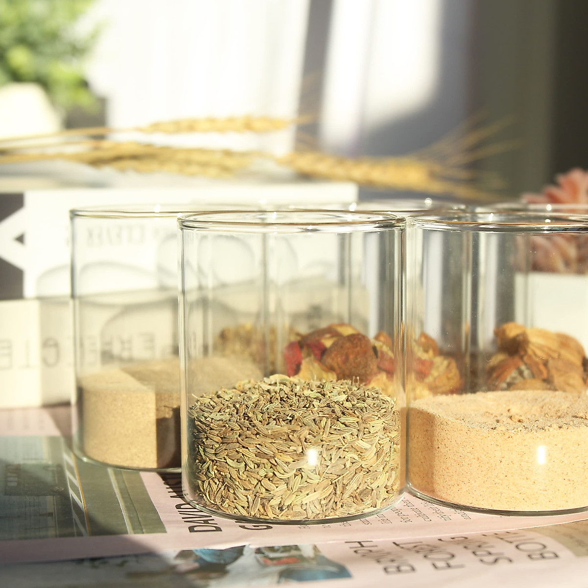 ZRRHOO 20 Pack Glass Jars with Bamboo Lids, 7.5oz Airtight Spice Jars Set with Extra Labels and Pen, for Dry Food Canisters, Spice, Coffee, Beans, Candy, Nuts, Herbs